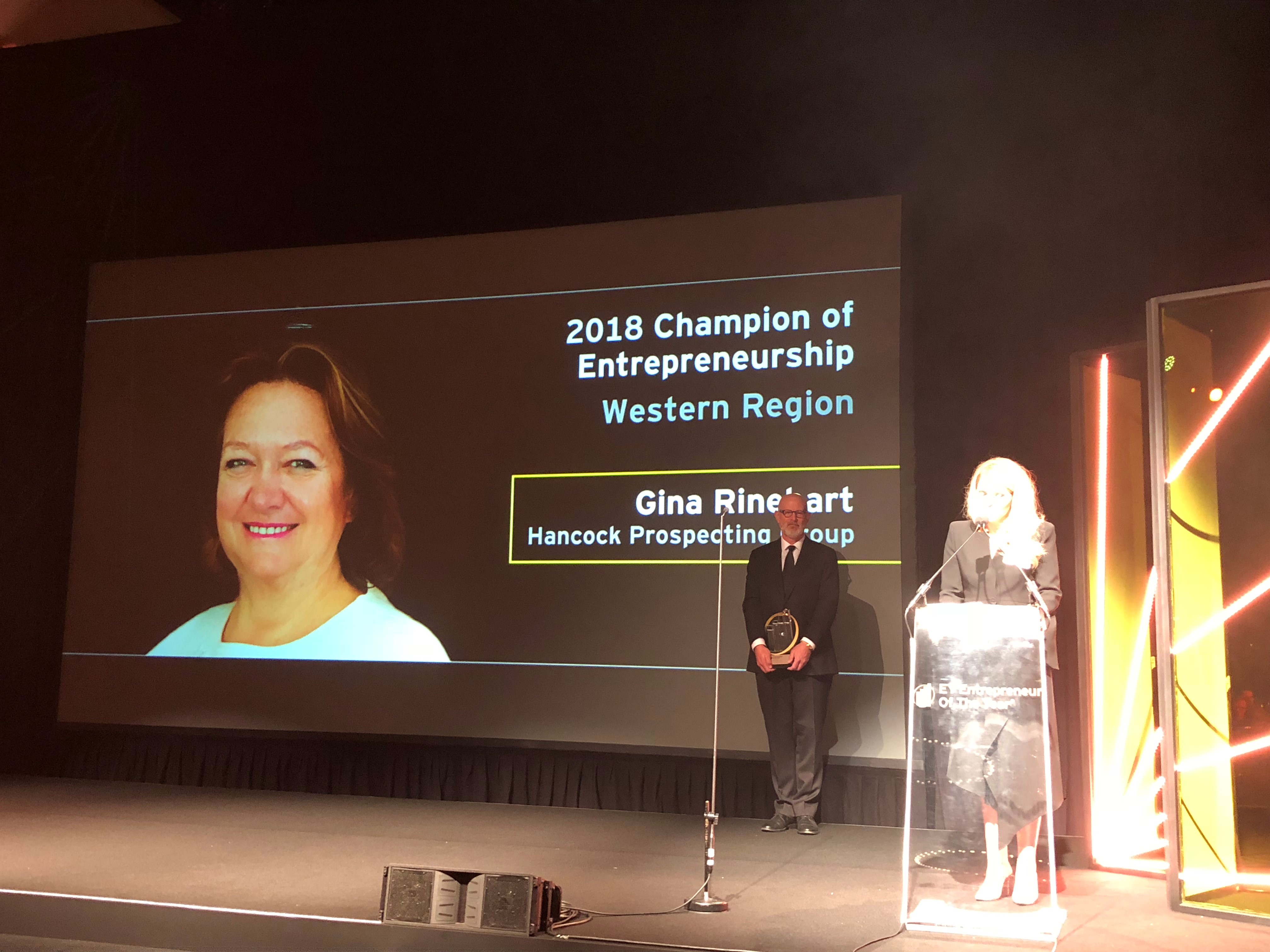 Mrs. Gina Rinehart awarded the Champion of Entrepreneurship Award, 26th ...