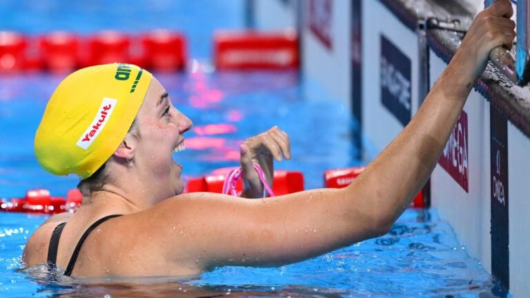 Aussie swimmer Meg Harris wins 50m freestyle gold with her eyes closed ...